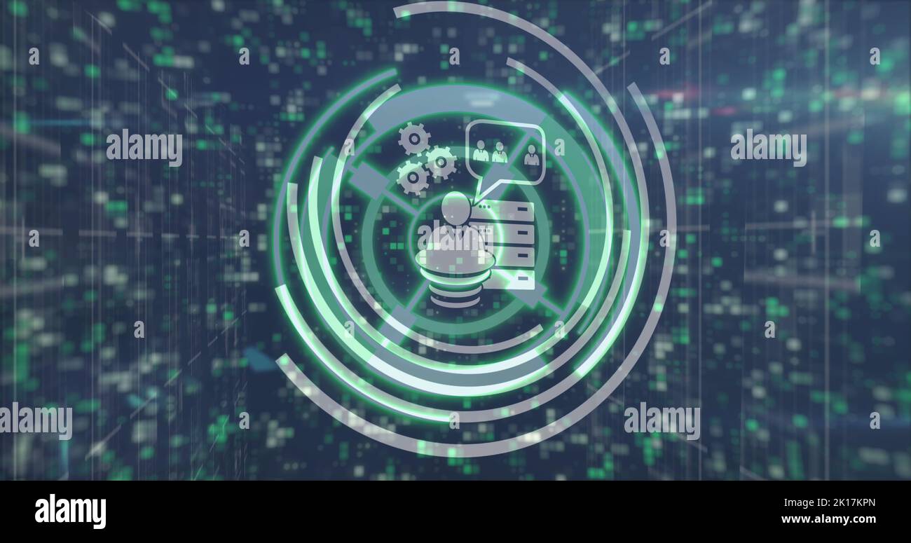 Image of scope scanning and icons over moving columns Stock Photo - Alamy