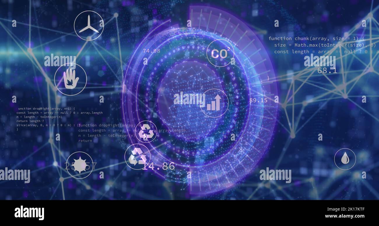 Image of scope scanning and icons over moving columns Stock Photo - Alamy
