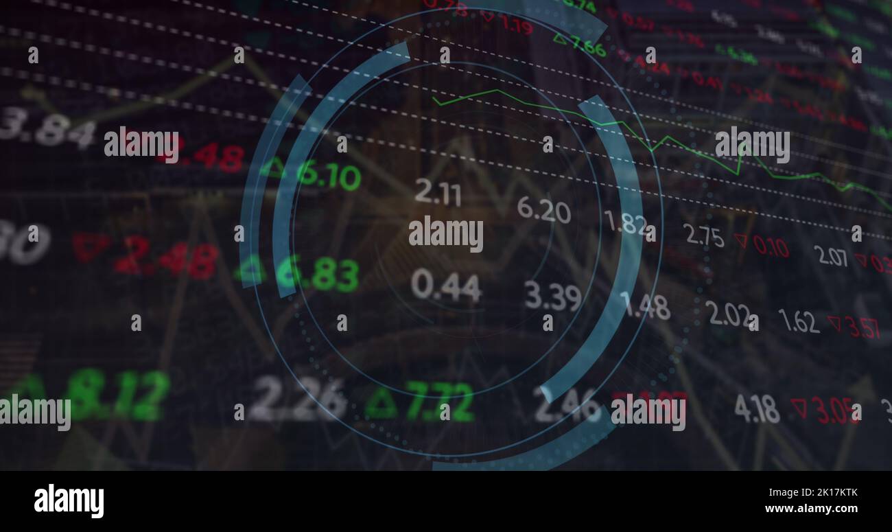 Image of scope scanning with padlock icon and graph over stock market ...
