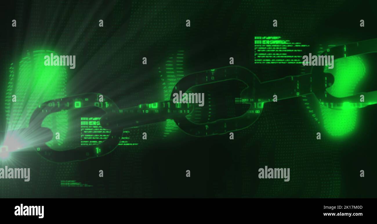 Image of light spot over security chain icon and data processing ...
