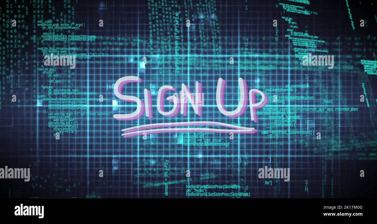 Image of sign up text over data processing Stock Photo - Alamy