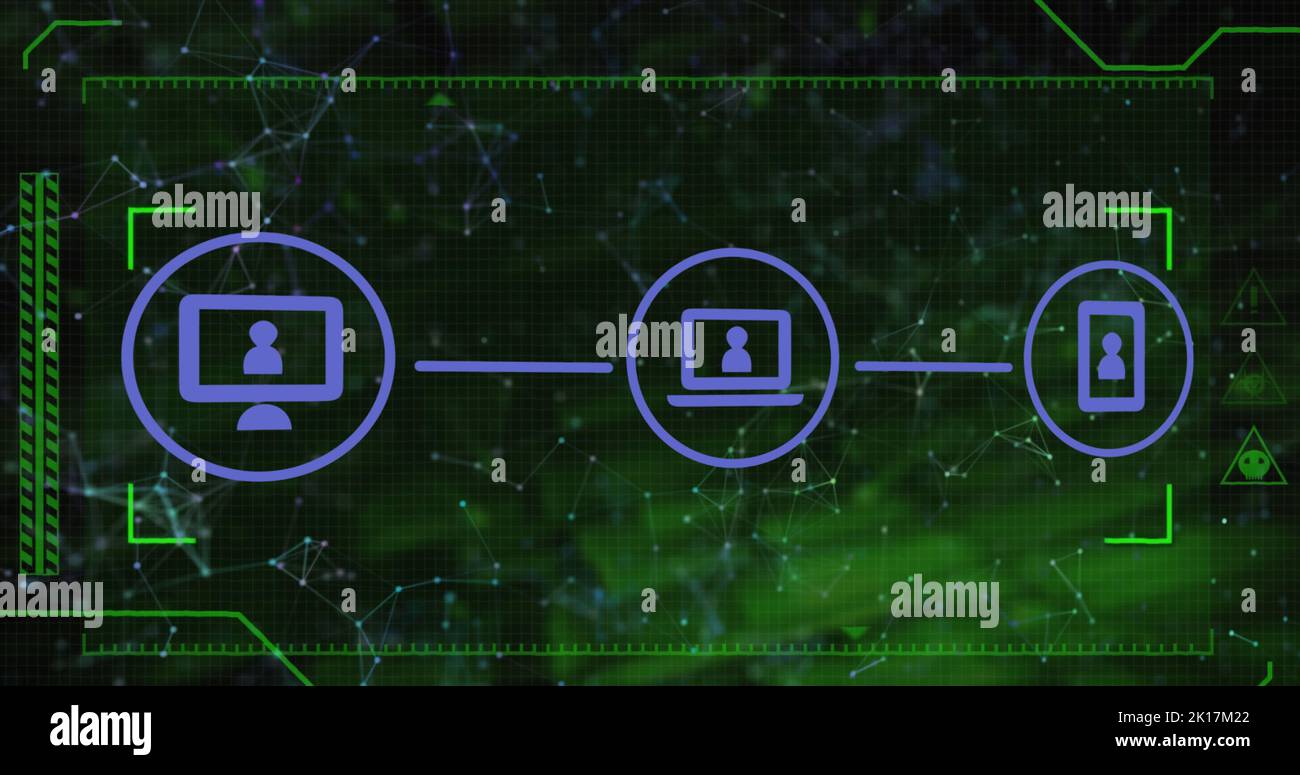 Image of icons and network of connections over dark background Stock ...