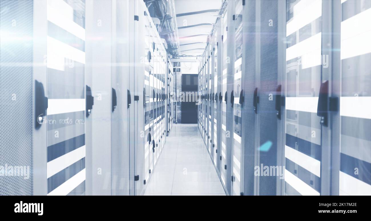 Image of digital data processing over server room Stock Photo - Alamy