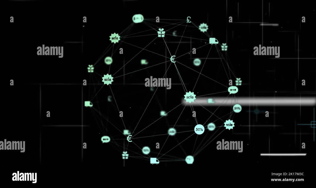 Image of clock and network of connections over dark background Stock ...