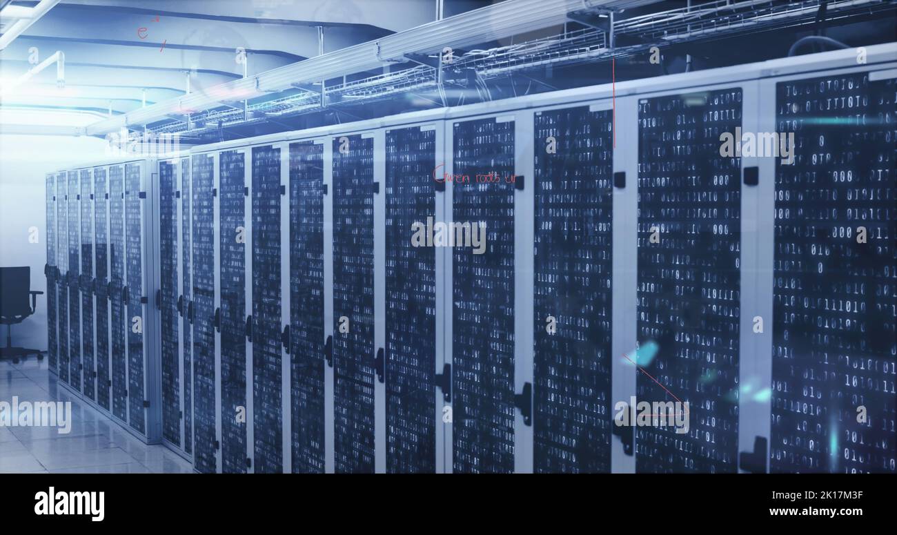 Image of digital data processing over server room Stock Photo - Alamy