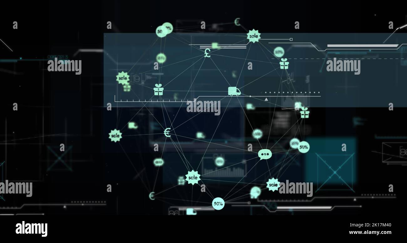 Image of clock and network of connections over dark background Stock ...