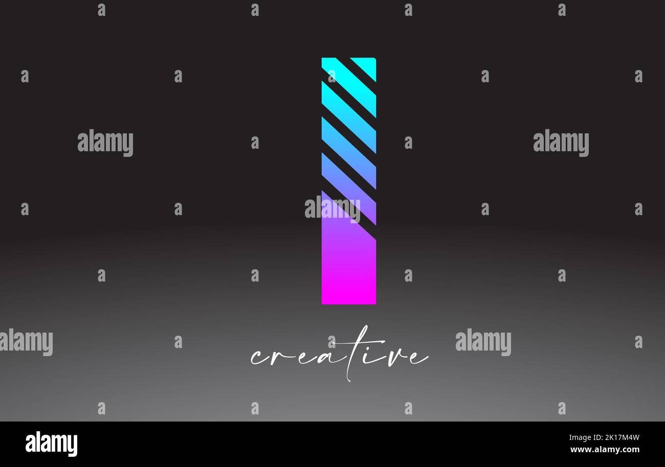Purple Blue Neon Lines Letter I Logo Design with Creative Lines Cut on ...