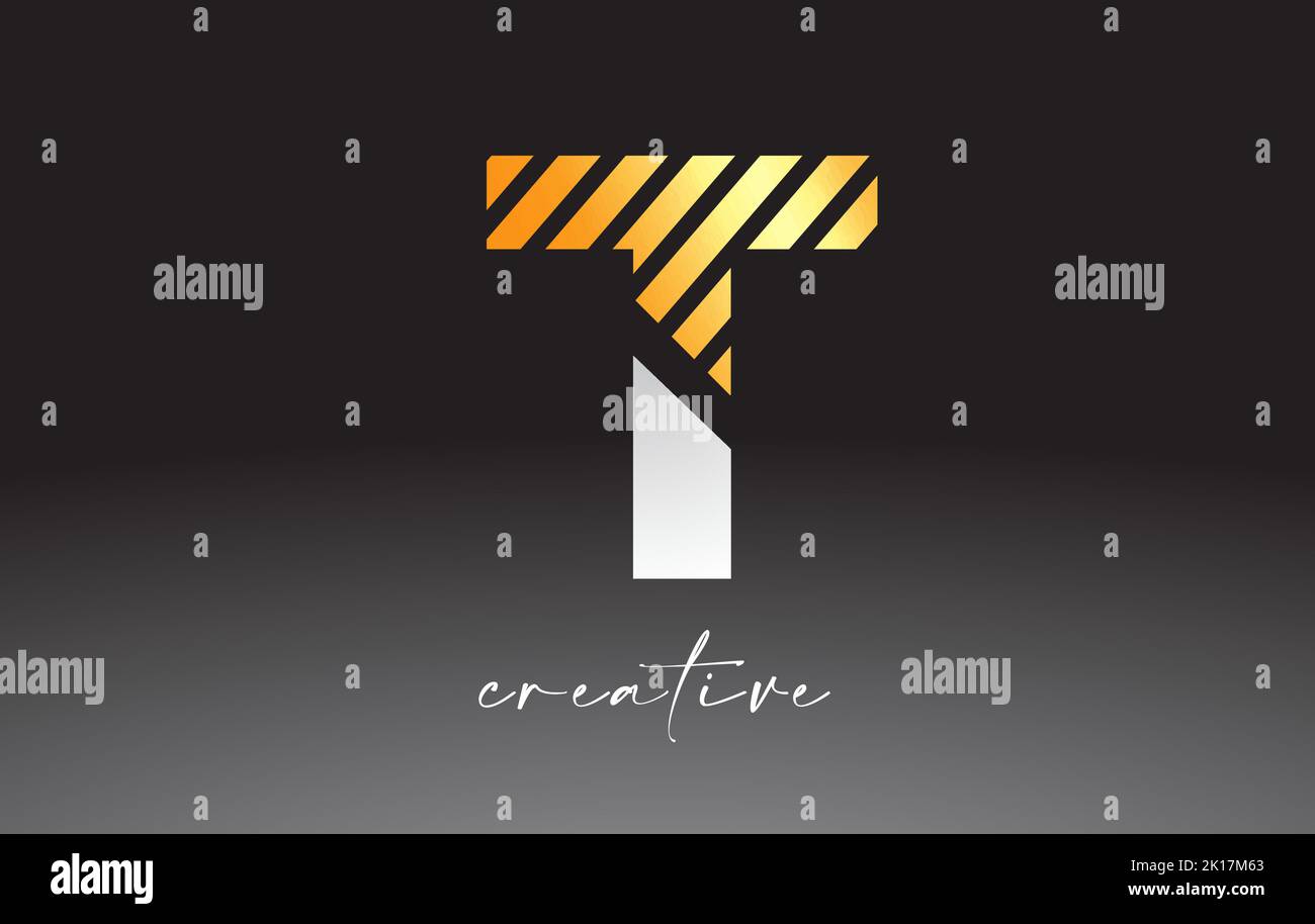 Golden Lines Letter T Logo Design with Creative Lines Cut on half of ...