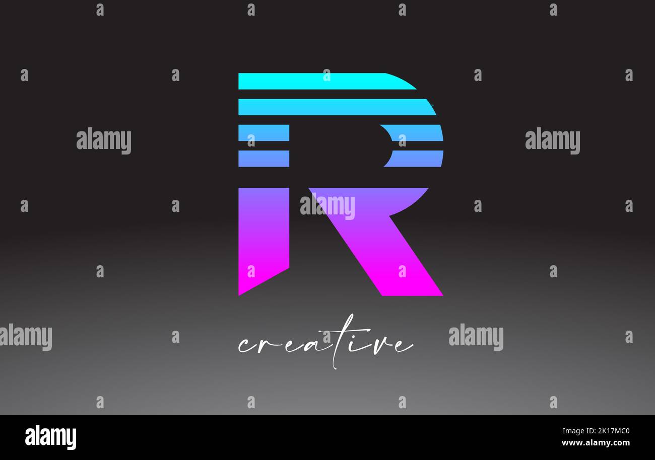 Purple Blue Neon Lines Letter R Logo Design with Creative Lines Cut on ...