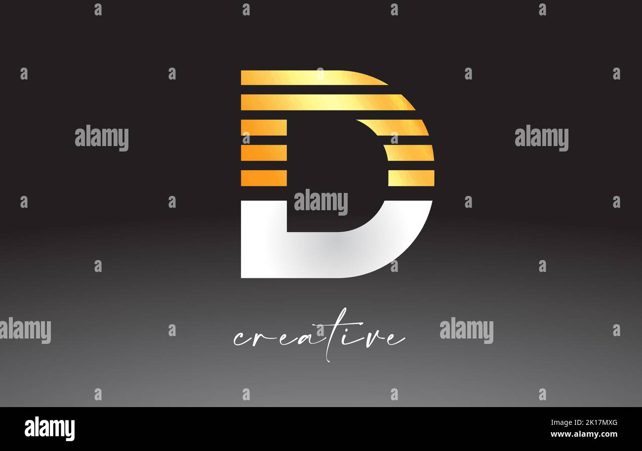 Golden Lines Letter D Logo Design with Creative Lines Cut on half of ...