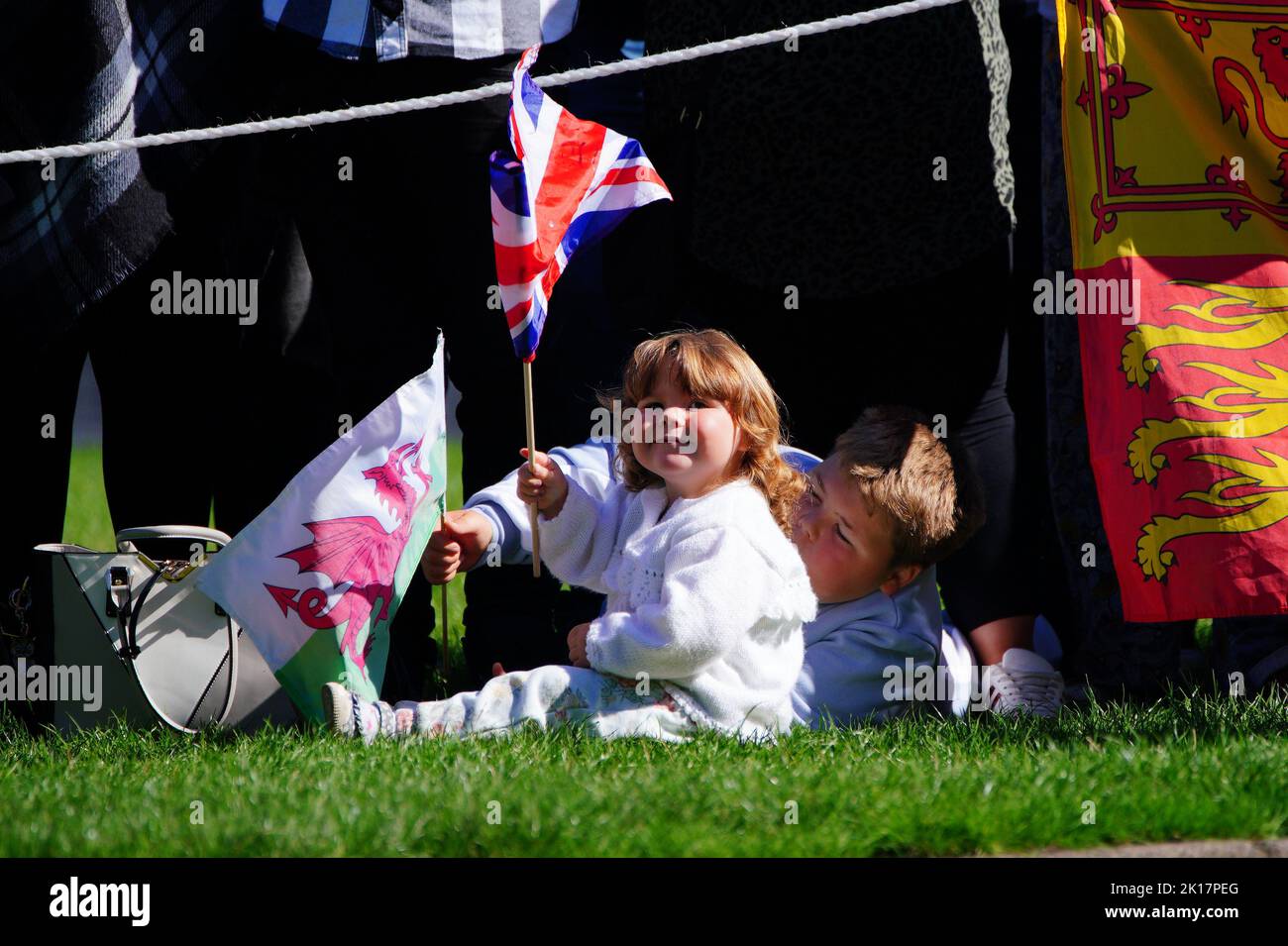 Lilly Bromley aged 2 from Pontypool waves a Union flag at Cardiff ...