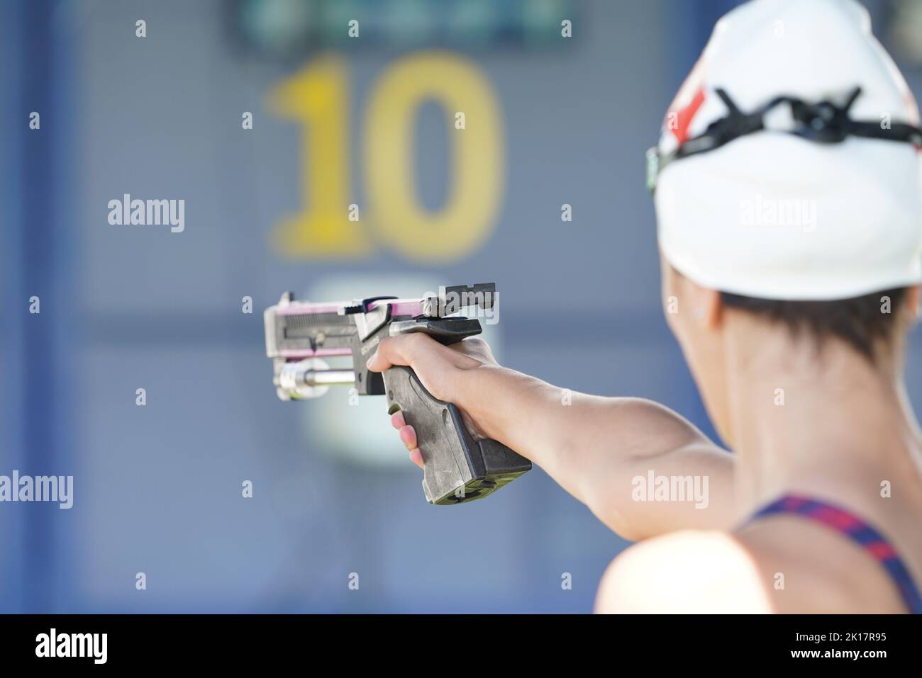 ISTANBUL, TURKIYE - JULY 02, 2022: Undefined athlete competing in laser ...