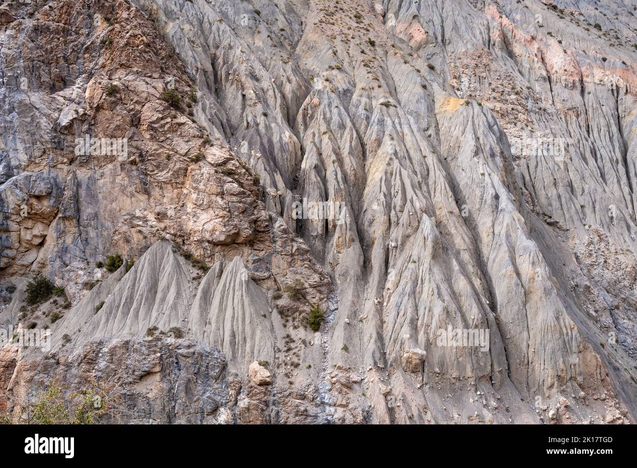 Landscape detail view of geological rock formations on mountainside in ...