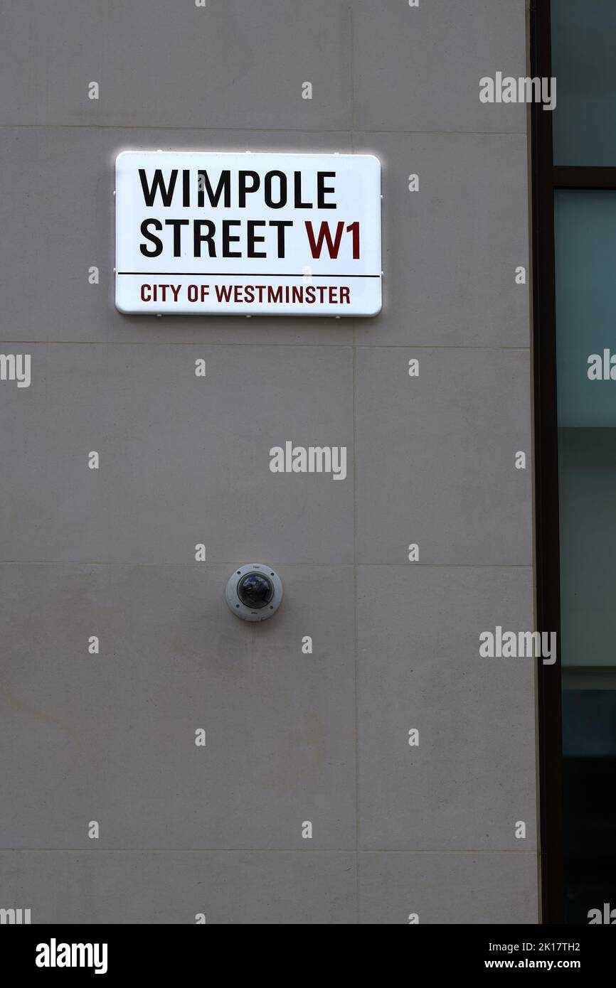 Street sign for Wimpole Street, London W1, England Stock Photo - Alamy