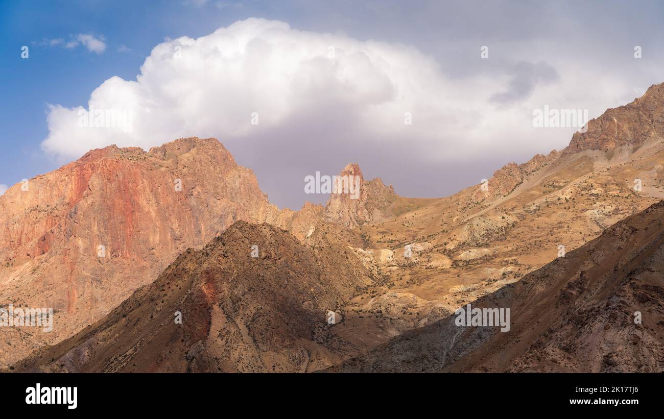 Scenic colorful mountain landscape in Iskander darya river valley ...