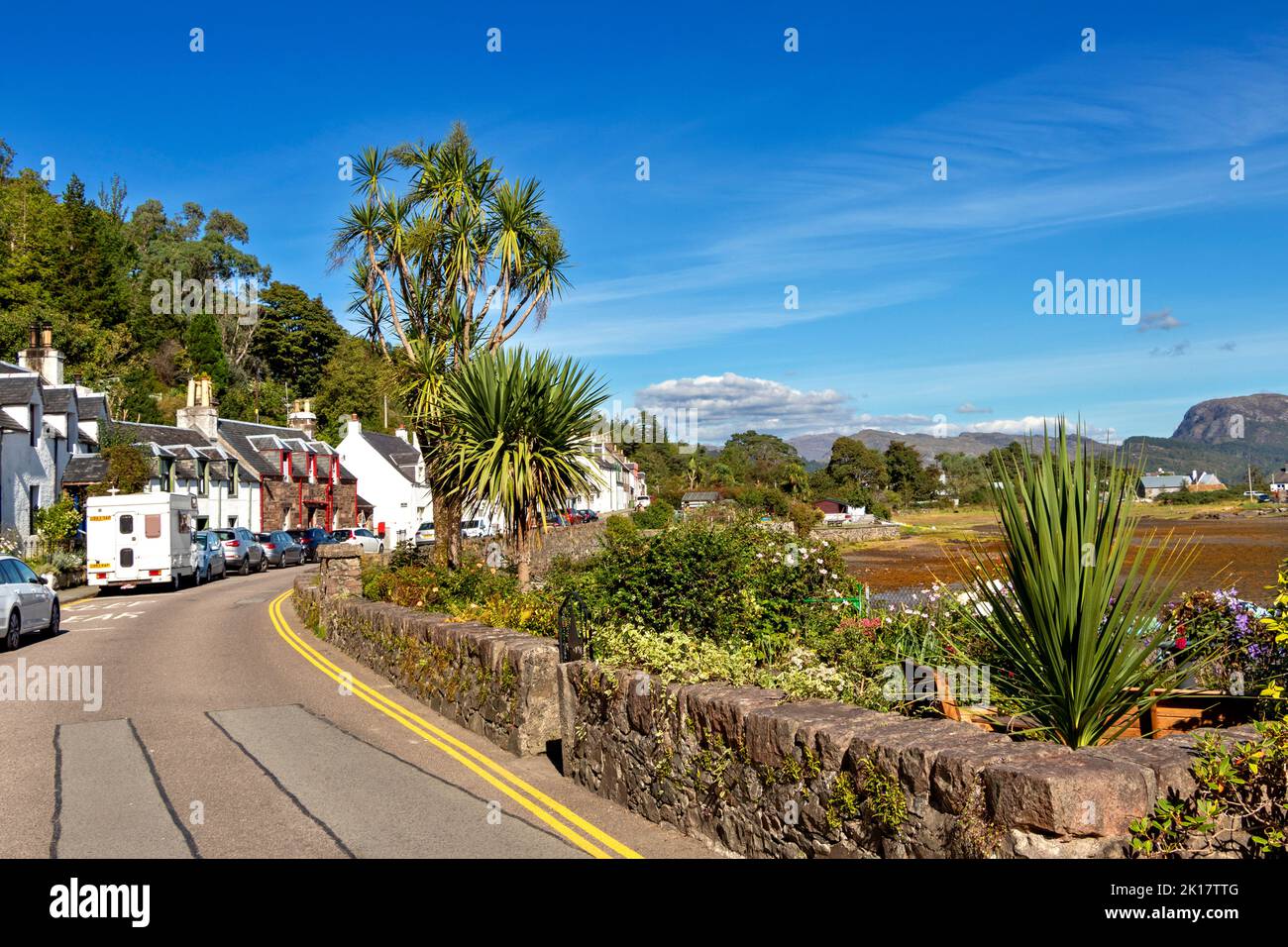 PLOCKTON WESTER ROSS SCOTLAND LATE SUMMER HARBOUR STREET WITH GARDEN ...