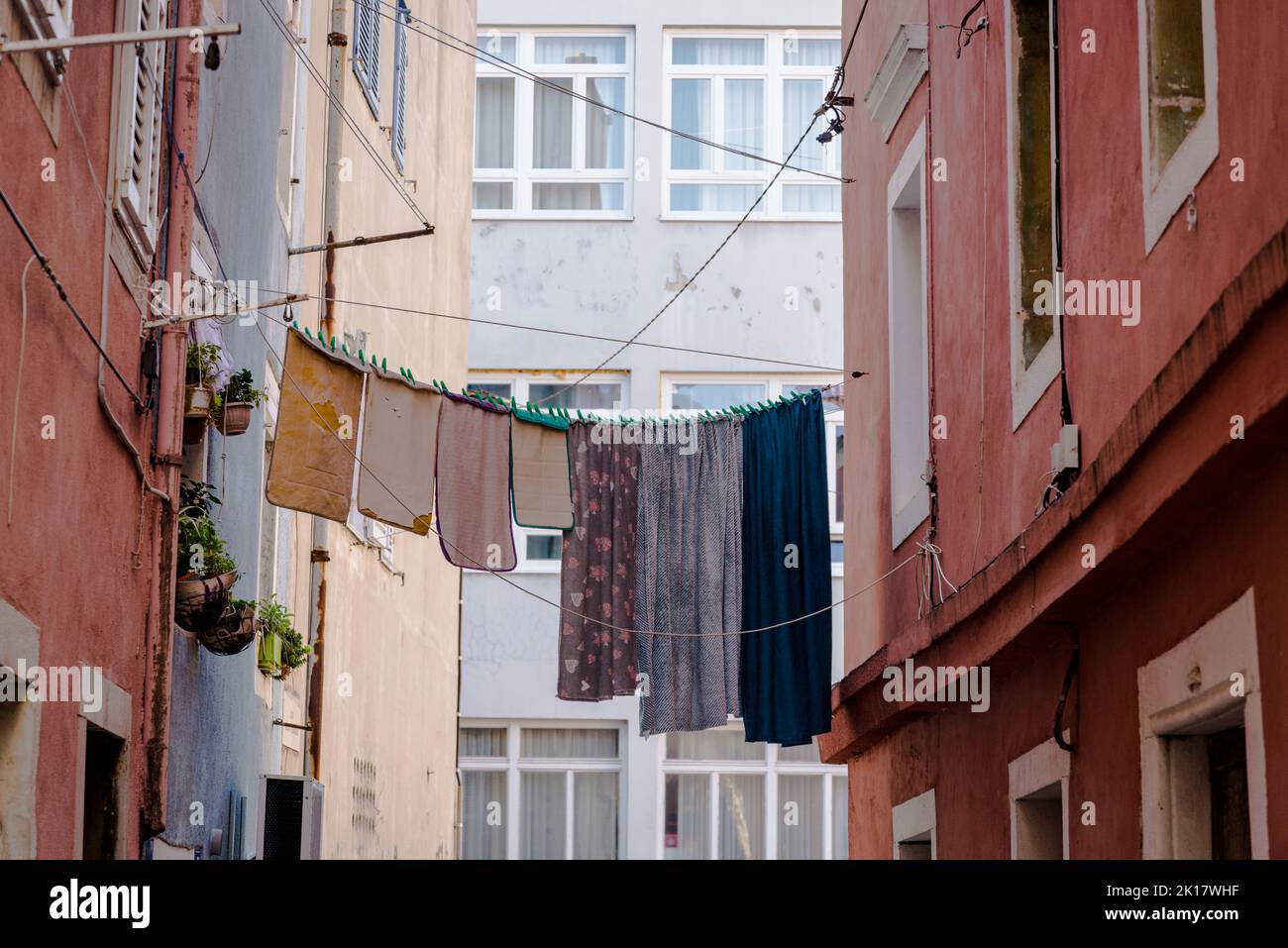 Washing drying on line between two buildings, Zadar, Dalmatia, Croatia ... Washing drying on line between two buildings, Zadar, Dalmatia, Croatia ...