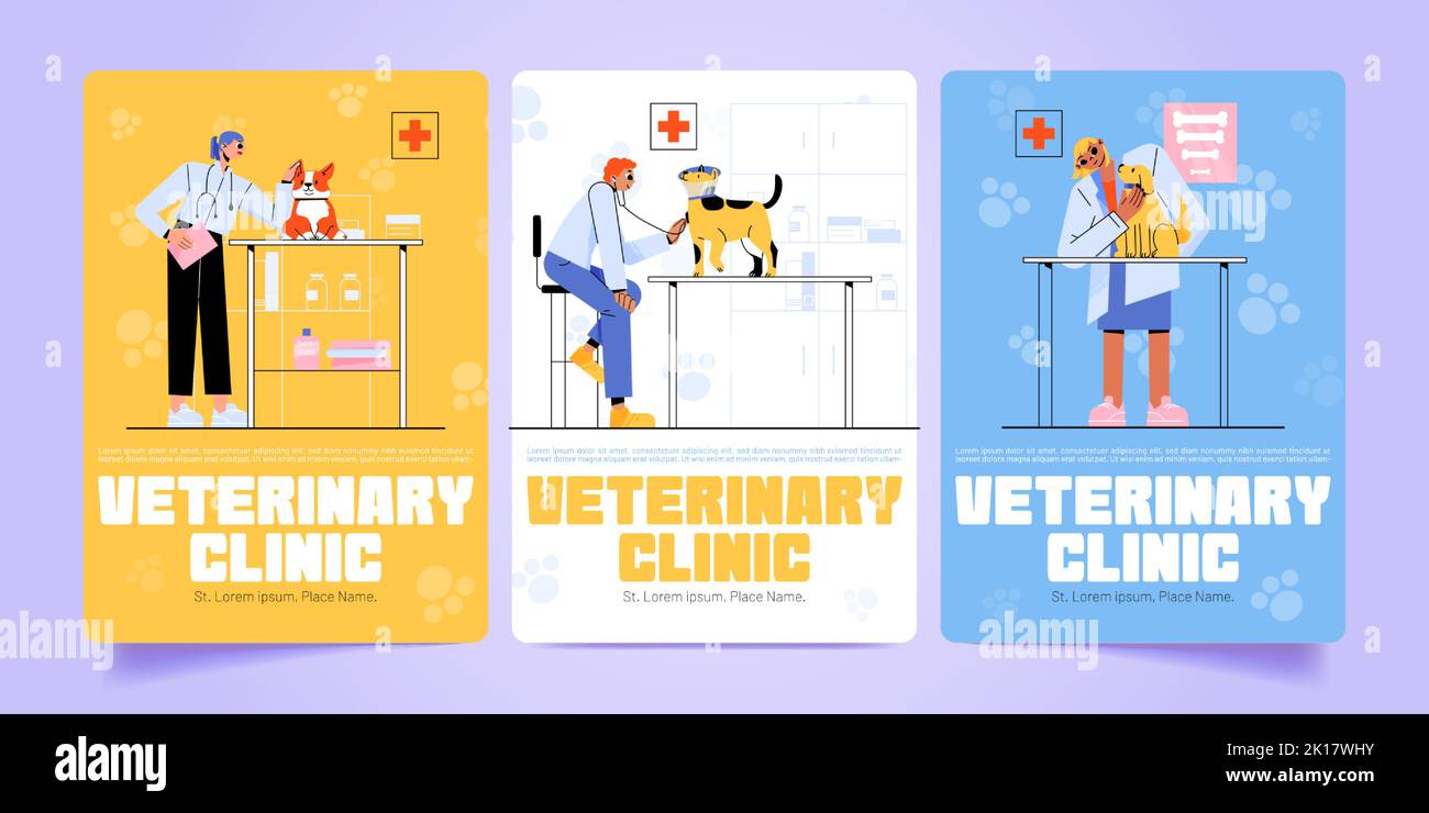 Veterinary clinic banners set flat illustration. Vector design of male ...