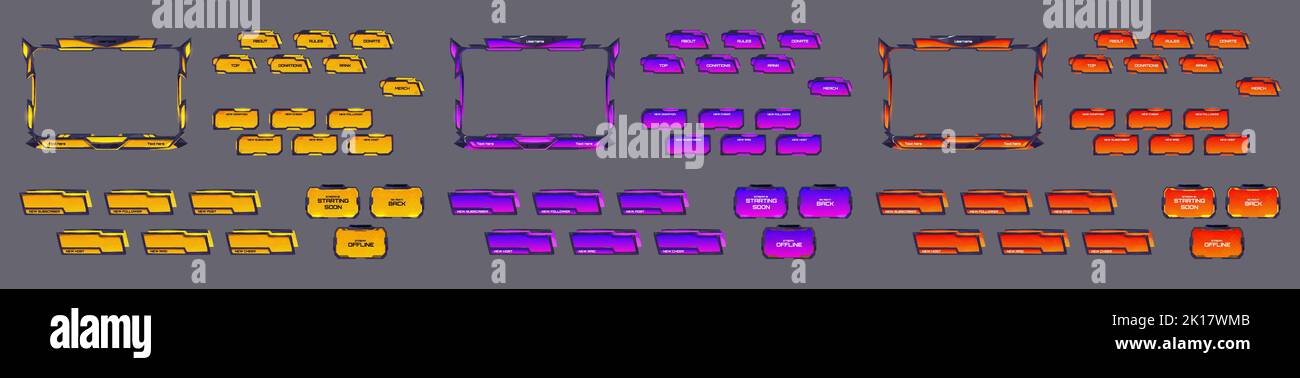 Stream overlay, mmo game menu, neon space ui frame. Yellow, purple and ...