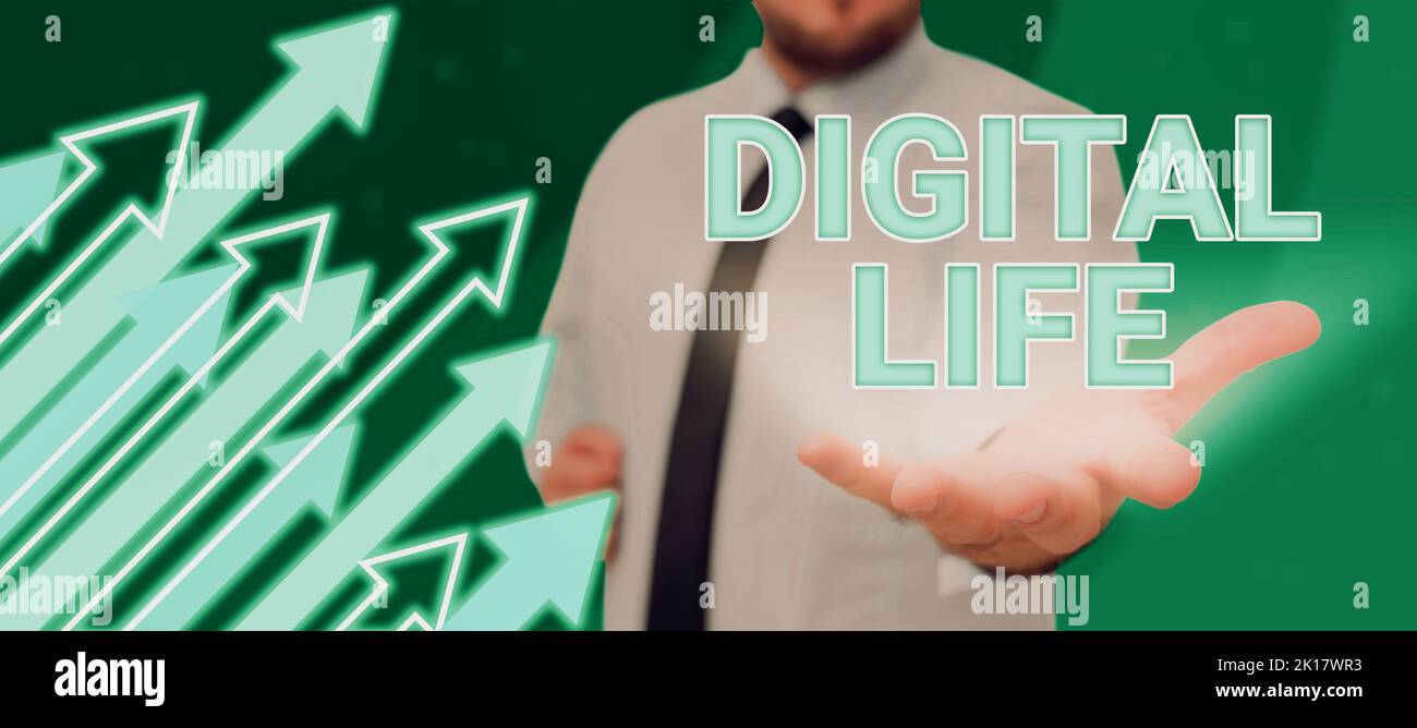 Hand writing sign Digital Life. Word for Living in a world ...