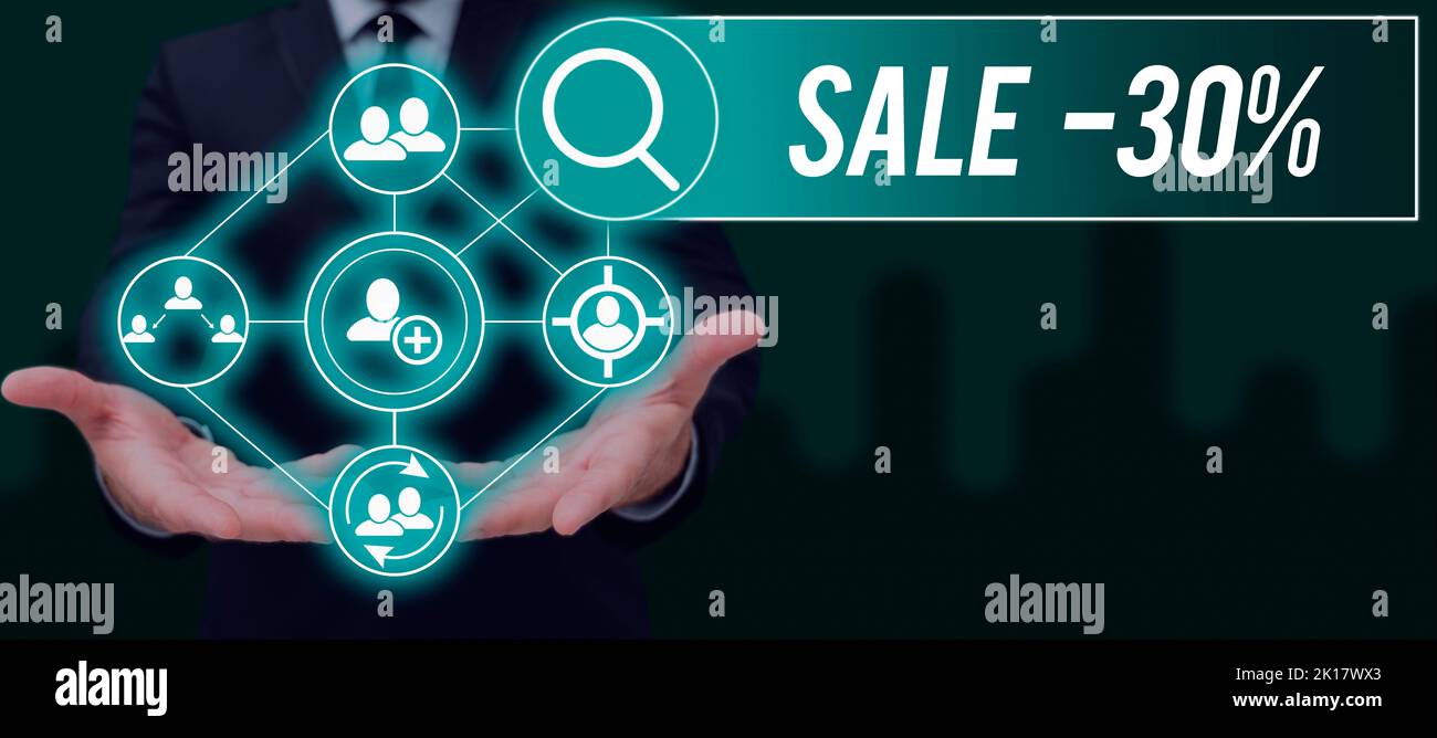 Text sign showing Sale 30. Business concept A promo price of an item at ...