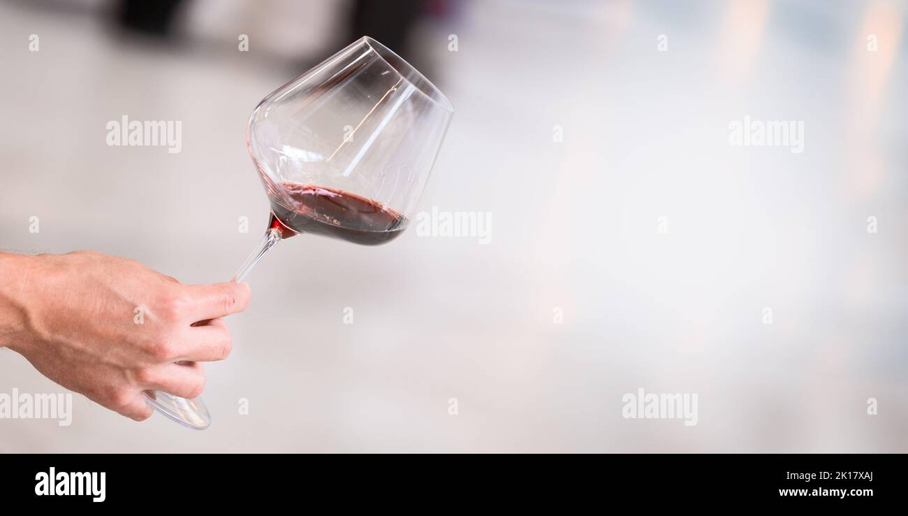 Glass of red wine in hand on tasting of alcoholic beverages image for ...