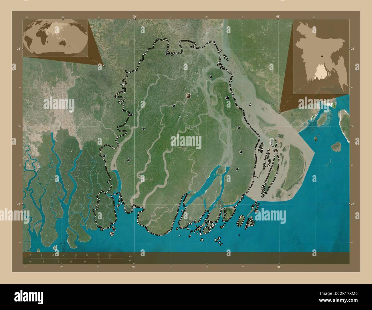 Barisal, division of Bangladesh. Low resolution satellite map ...