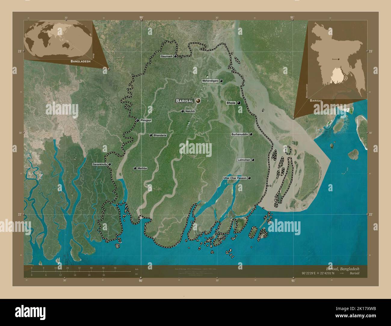 Barisal, division of Bangladesh. Low resolution satellite map ...