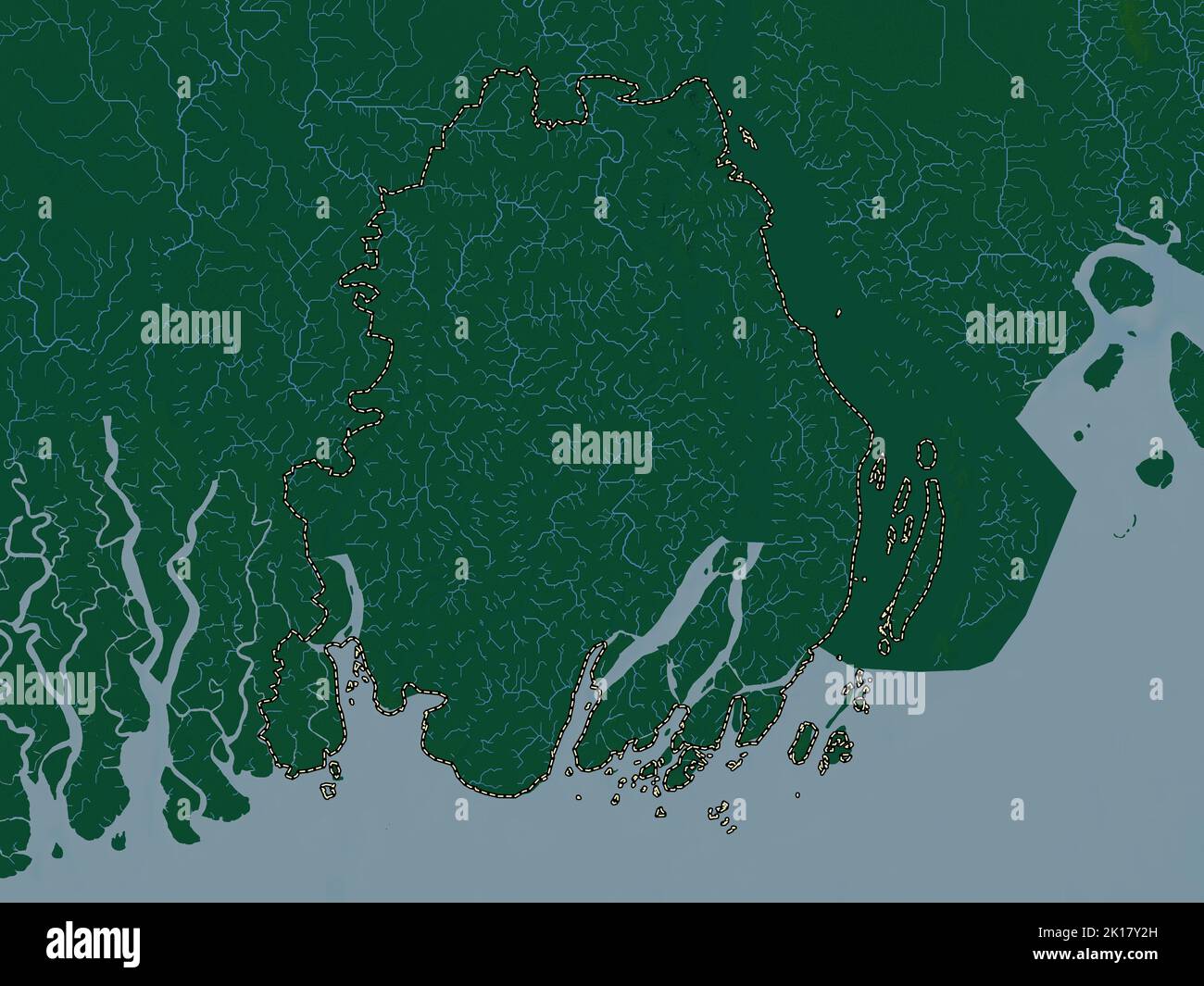 Barisal, division of Bangladesh. Colored elevation map with lakes and ...
