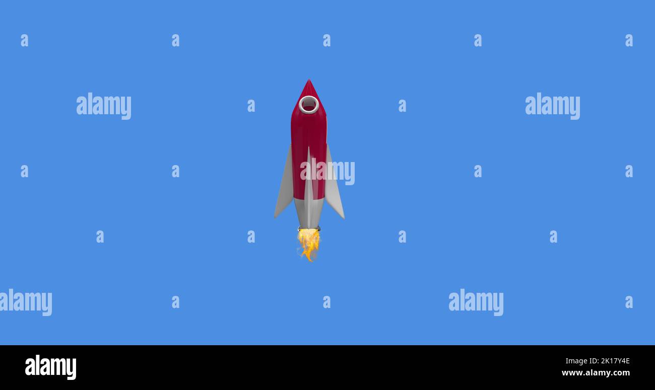 Image of red spaceship rocket flying up and moving in seamless loop on ...