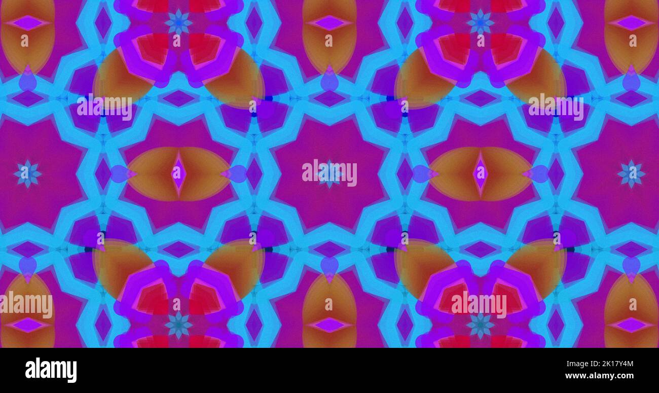 Image of rows of glowing multiple kaleidoscope abstract shapes moving in hypnotic motion in ...