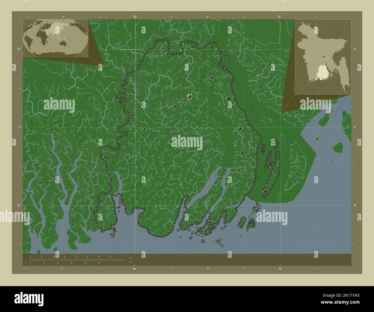 Barisal, division of Bangladesh. Elevation map colored in wiki style ...
