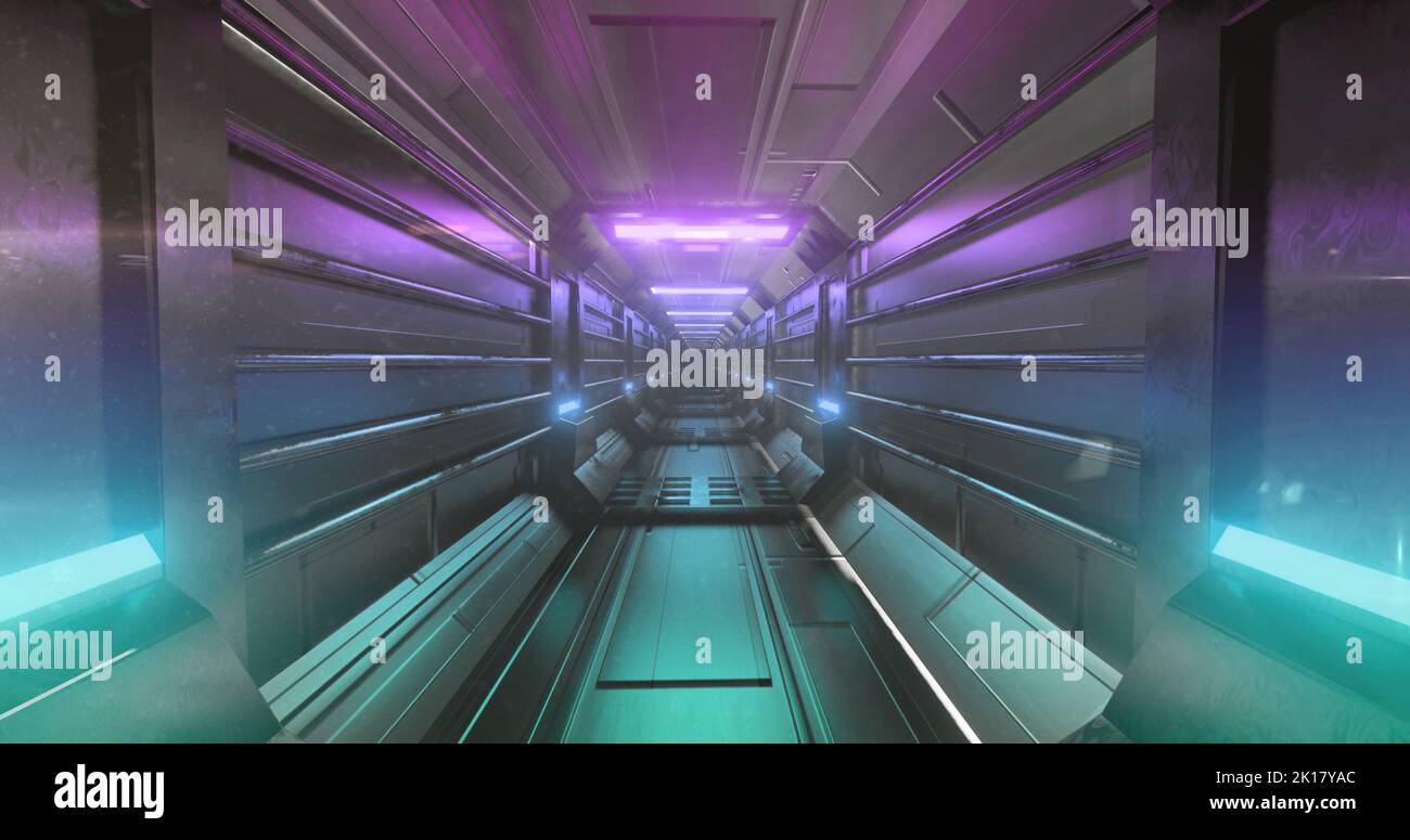 Image of glowing tunnel with pink and blue light trails moving in ...