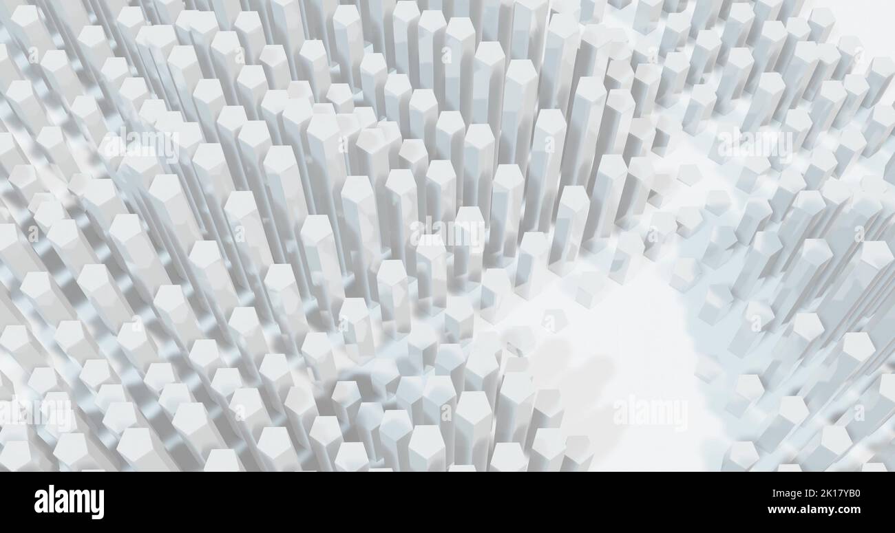 Image of multiple white 3d shapes moving up and down in formation in ...