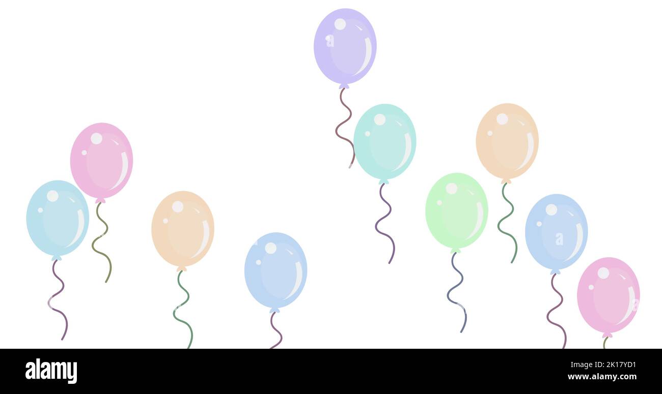 Image of multiple multi coloured balloons flying against white ...