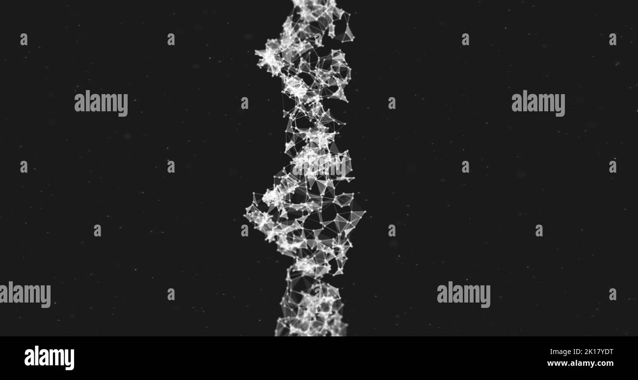 Image of white glowing 3D double helix DNA strand spinning on black ...