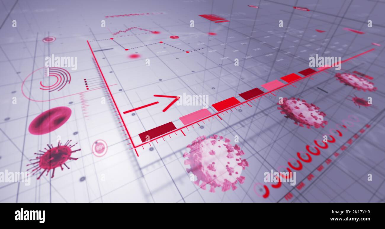 Image of coronavirus Covid 19 cells with graph statistics recording and ...