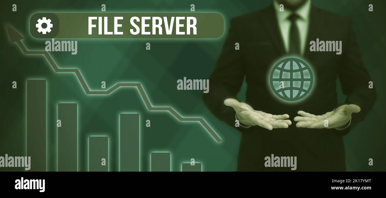 Sign displaying File Server. Internet Concept device which controls access to separately stored ...