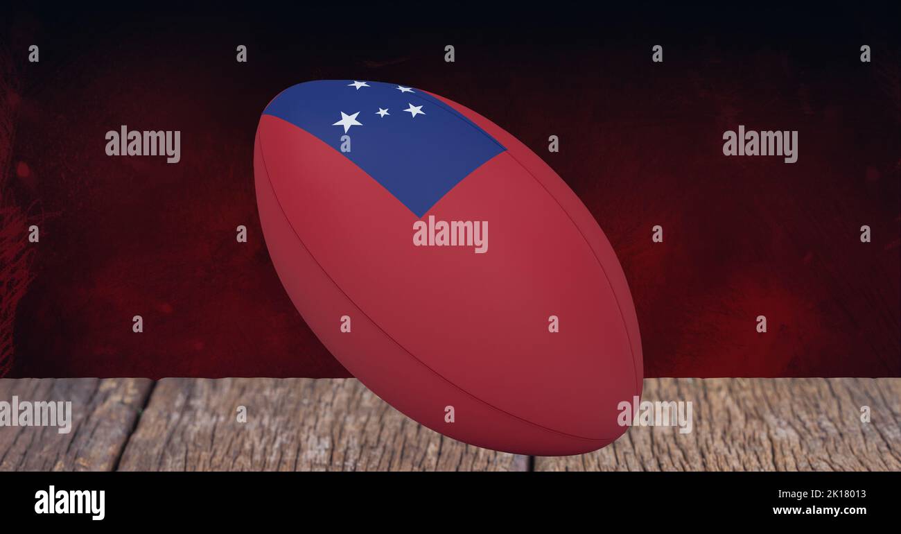 Composition of rugby ball decorated with the flag of samoa on black ...
