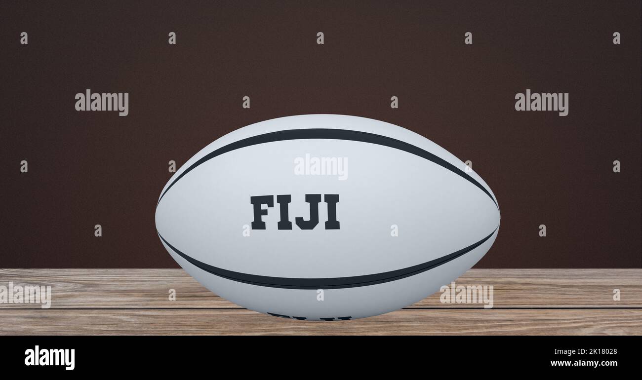 Composition of rugby ball decorated with text fiji on black background ...