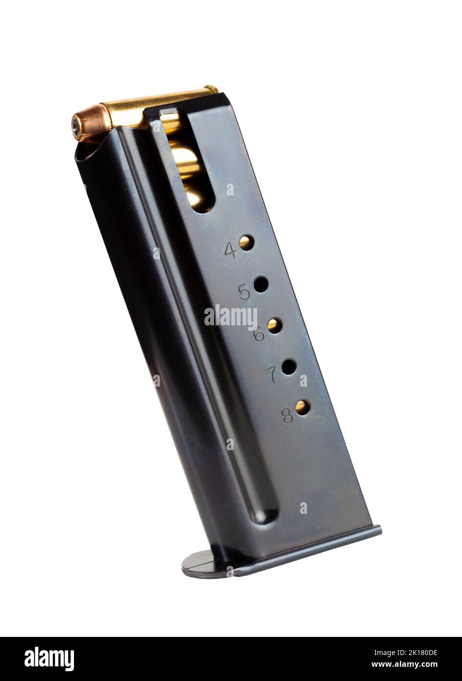 Semi auto pistol magazine loaded with hollow points isolated on white ...