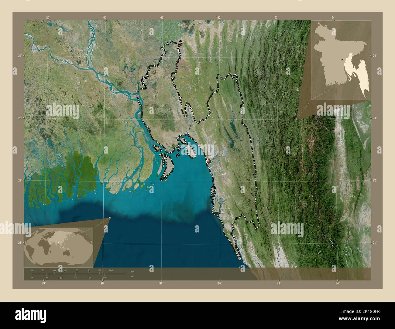 Chittagong, division of Bangladesh. High resolution satellite map ...