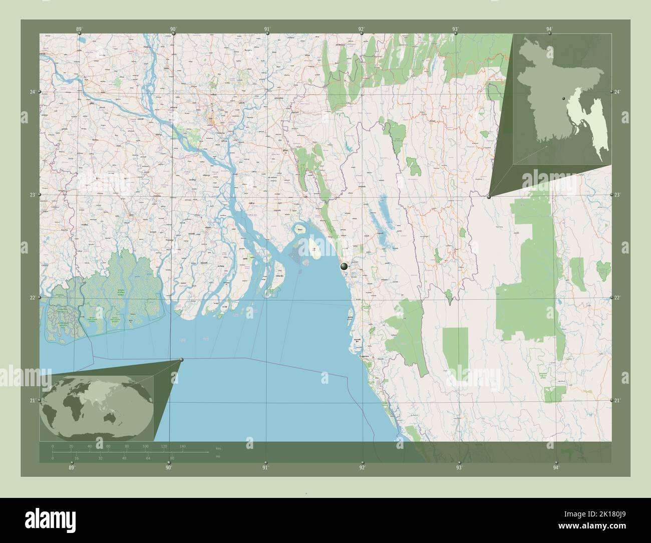 Chittagong, division of Bangladesh. Open Street Map. Corner auxiliary ...