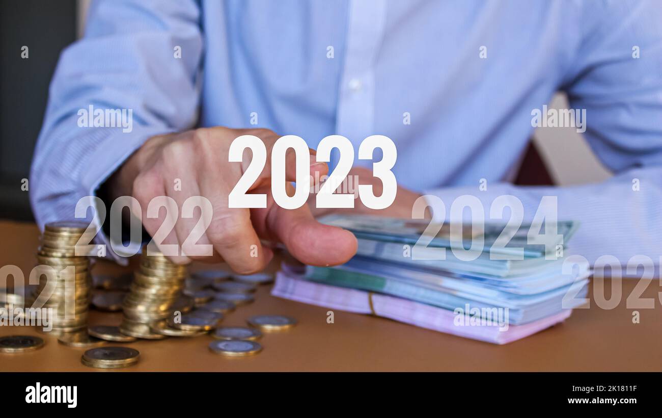 2023 goals and targets. 2023 financial year. Business man pointing new ...