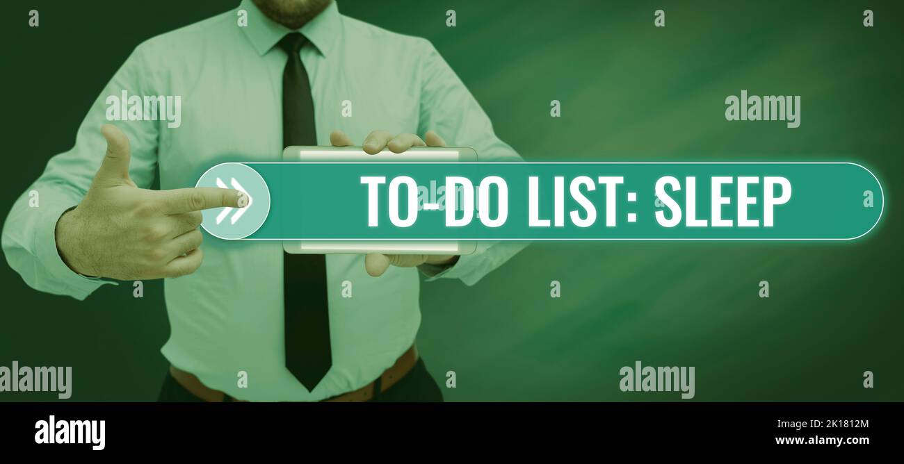 Hand writing sign To Do List SleepThings to be done Priority object is ...