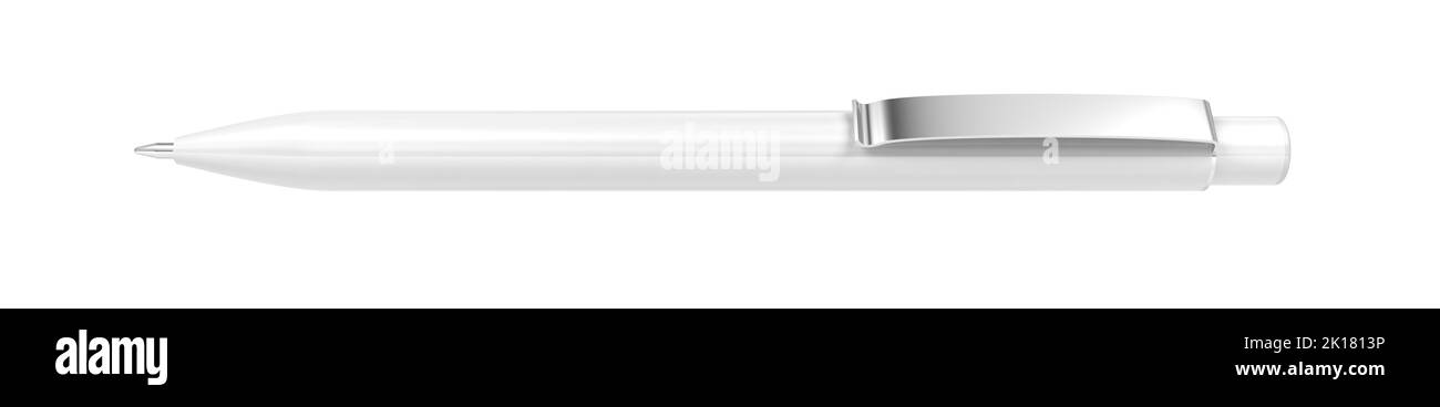 White pen isolated on white background. Open. Pen mockup. Ballpoint pen ...