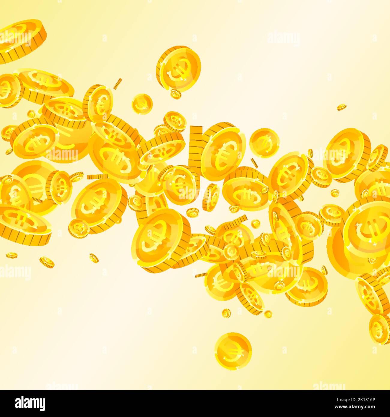 European Union Euro coins falling. Scattered gold EUR coins. Europe ...