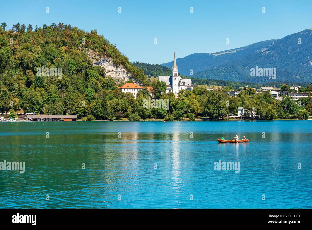 Lake Bled and Saint Martina Parish Church in Gothic Revival or neo ...
