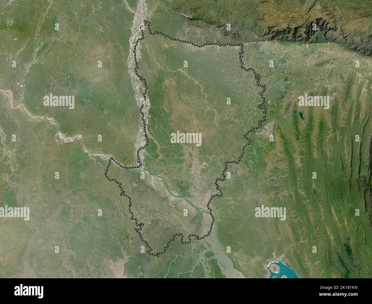 Dhaka, division of Bangladesh. Low resolution satellite map Stock Photo ...