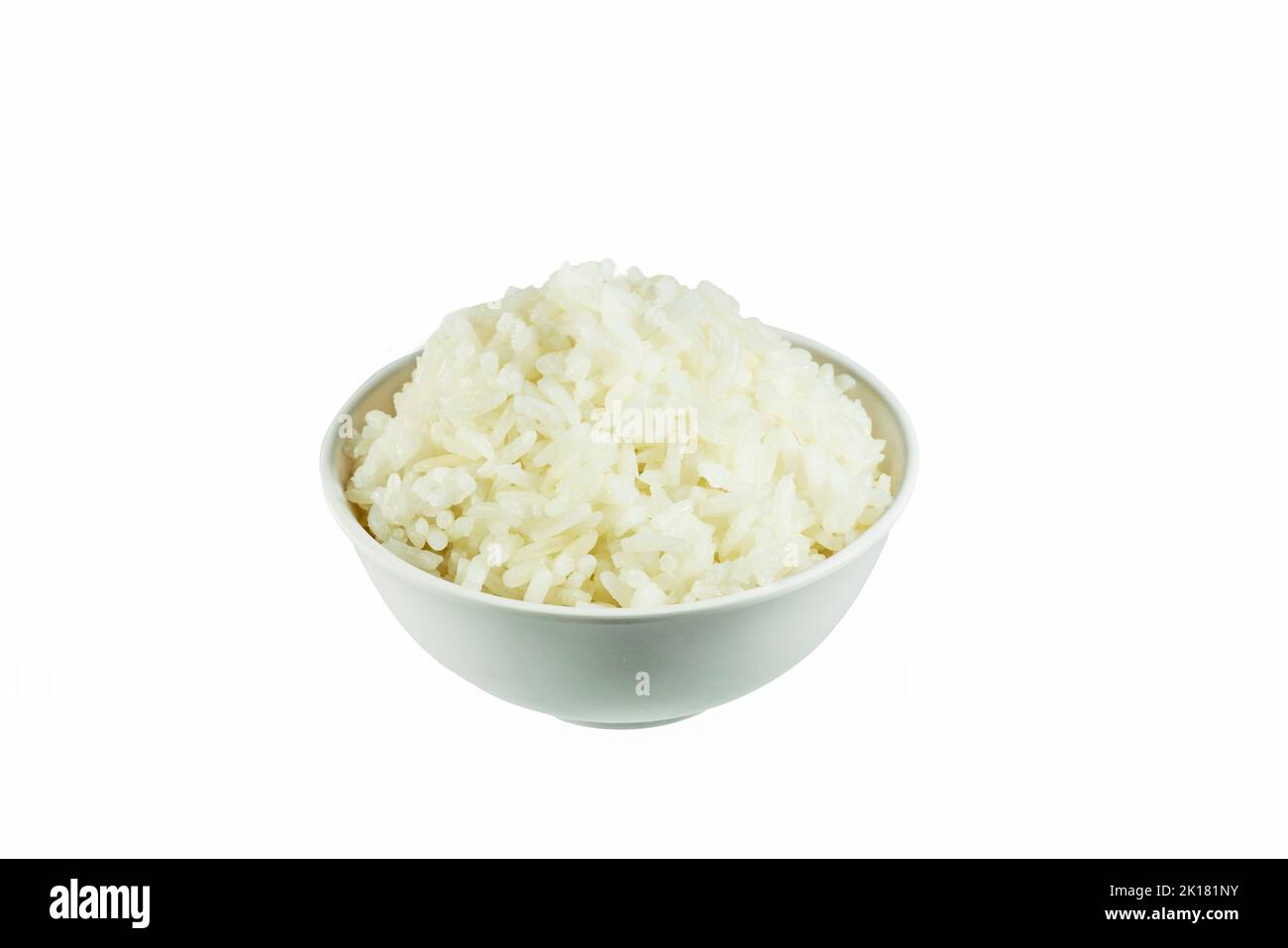Hot cooked asian rice meal in the ceramic bowl on white background ...
